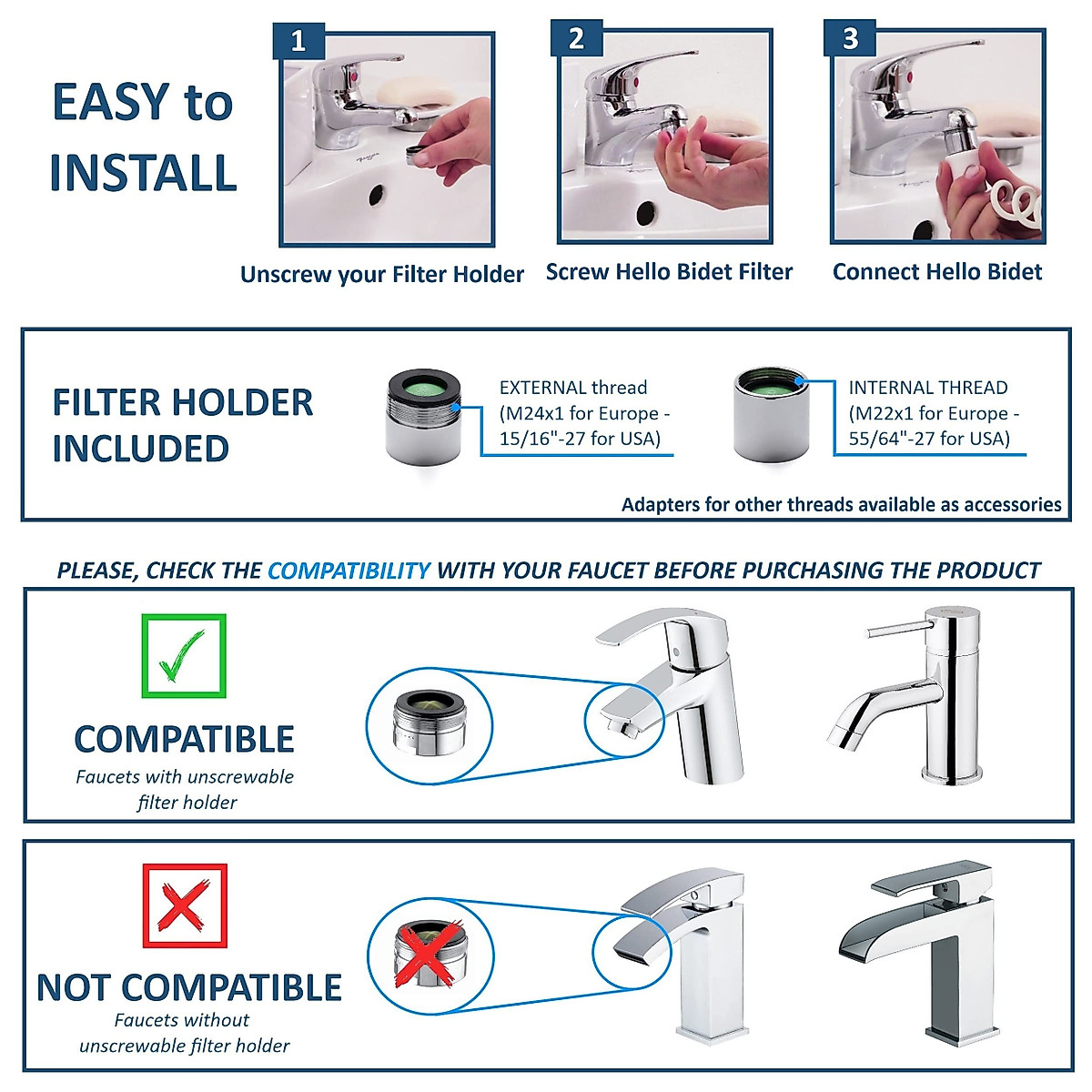 Portable Bidet HELLO BIDET TRAVEL, Handheld Bidet Sprayer for Intimate Hygiene at Home and on the Go, It Connects Directly to The Faucet, Travel Adapter Handheld Shower, Travel Bidet, Italian Product