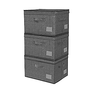 DOVAMY Large Storage Bins with Lids, Foldable Decorative Storage Boxes, Shelf Organizer for Closet, Storage Baskets, 15.7”L x 11.8”W x 9.8”H, Dark Gray BDR0301