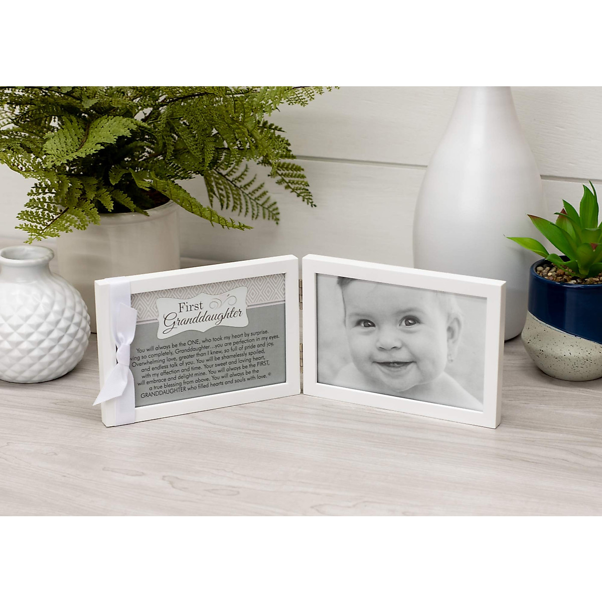 The Grandparent Gift Company- 4 x 6 Double Hinged Table or Shelf Frame-“First Granddaughter” - Baby Reveal or Baby Shower