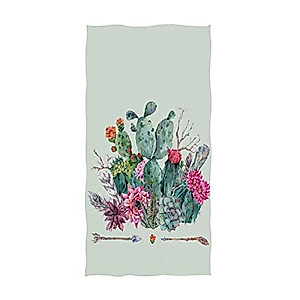 Naanle Chic Boho Exotic Cactus Arrow Pattern Soft Large Decorative Hand Towels Multipurpose for Bathroom, Hotel, Gym and Spa (16" x 30",Green)