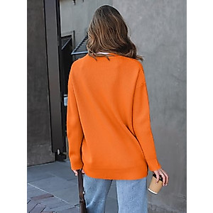 LILLUSORY Women Oversized Cardigan Sweater Fall Outfits Cloth Fashion V Neck Knit Button Front Casual Trendy Tops Orange Medium