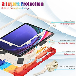 for Samsung Galaxy Tab S7 FE SM-T730 T733 T736 Case 12.4 inch Tablet Case 3in1 Heavy Duty Rugged Double Silicone + Hard Plastic Frame with Shoulder Strap & Round Kickstand - C