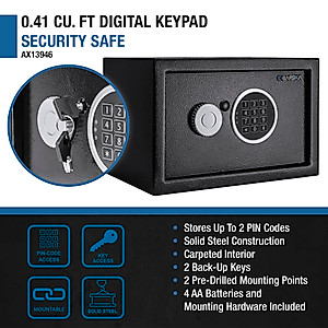 Barska Digital Keypad Home & Office Steel Security Safe Lock Box with Deadbolts - 0.41 Cu Ft Compact