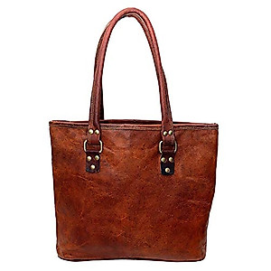 Leather Castle Tote Bag Women Handbag Shopping Travel Shoulder Bag, 16 Inch, Brown, Medium