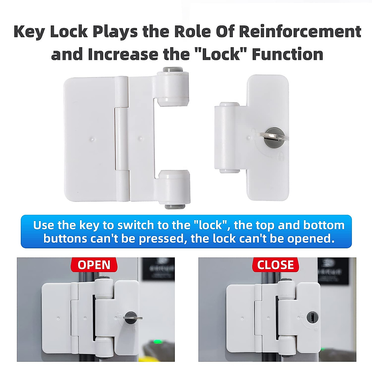 HonesaLoc Refrigerator Locks Double Button Fridge Lock with Keys Adhesive Baby Proofing Cabinet Locks Child Proof Freezer Door Lock Extra Secure Baby Safety File Drawer Lock