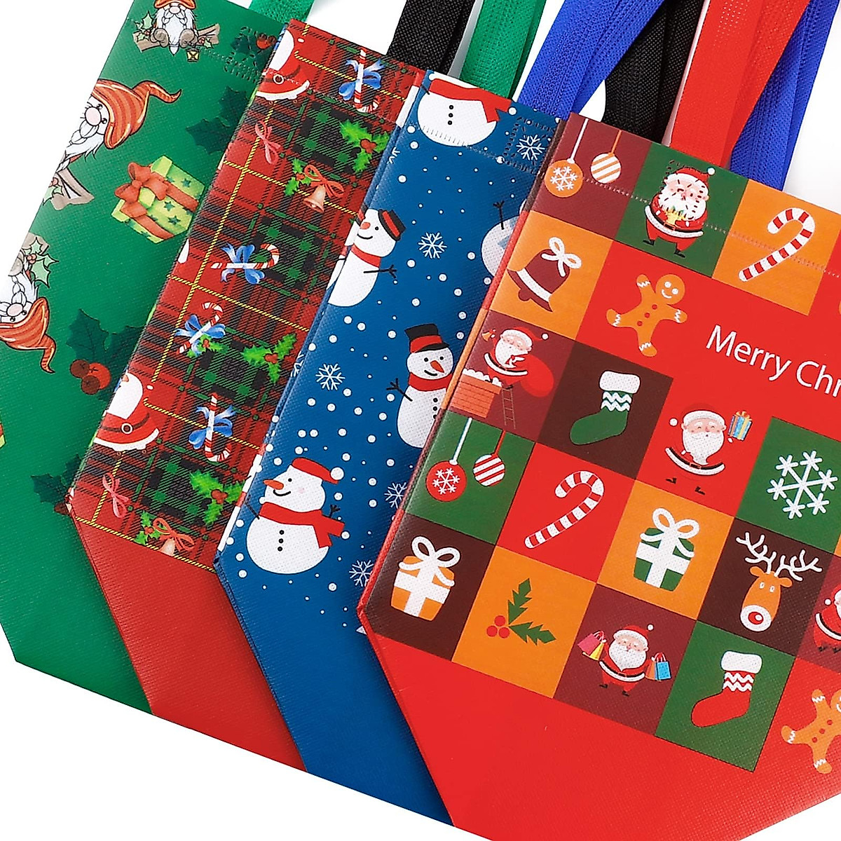 YANGTE 16 Pack Small Christmas Gift Bags with Tissue Paper, Non-Woven Christmas Treat Bags Reusable Tote Bags with Handles for Kids Candy Goodie Bags Christmas Bags Xmas Party Favors