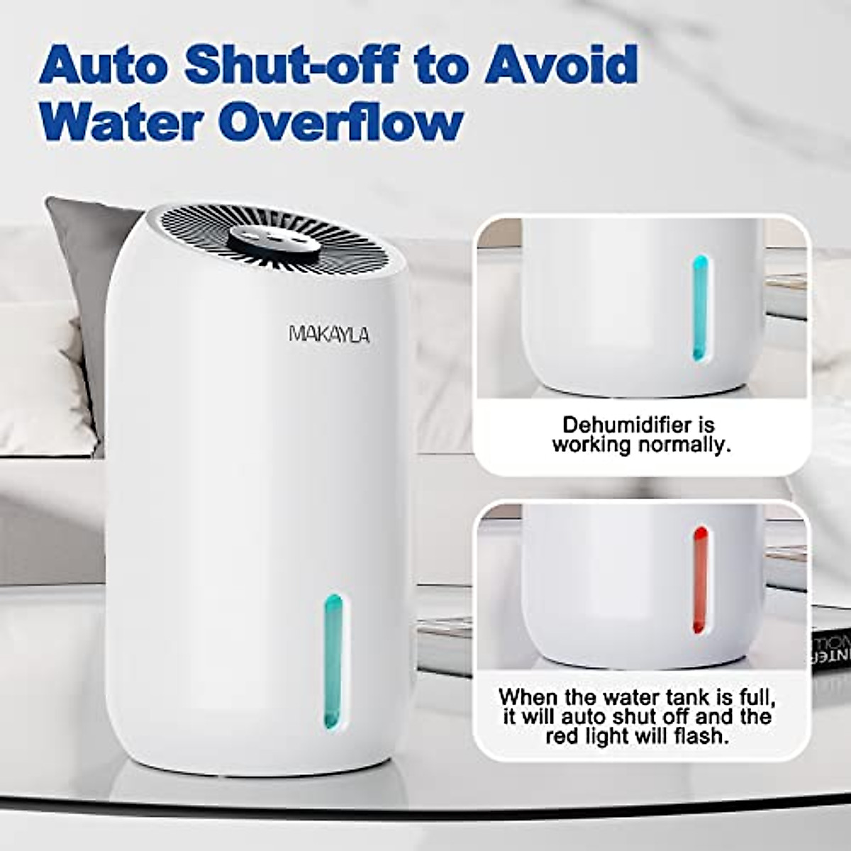 Dehumidifier, Makayla Dehumidifiers for Room 56oz(1650ml), 2 Working Modes/Auto Shut-off, Dual-Semiconductor Quiet Small Dehumidifiers for Home(550sq ft),Bedroom,Basement,Bathroom,Kitchen,RV