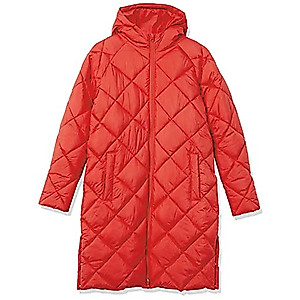 Amazon Essentials Women's Heavyweight Diamond Quilted Knee Length Puffer Coat - Discontinued Colors, Red, Medium
