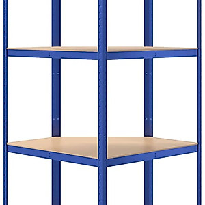 vidaXL 4-Layer Corner Shelf - Blue Galvanized Steel & Engineered Wood - Industrial Style - Ample Storage Space - Perfect for Commercial and Residential Use