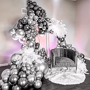 FOTIOMRG 120pcs 5 inch Metallic Silver Balloons, Small Chrome Silver Latex Party Balloons Helium Quality for Birthday Graduation Baby Shower Disco Wedding Party Decorations (with Silver Ribbon)