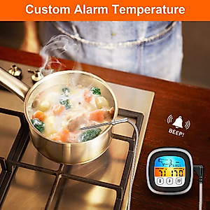 Instant Read Meat Thermometer Digital Thermometer, Professional Kitchen Cooking Thermometer for Grilling, Food Thermometer with Alarm Touch Screen IPX7 Waterproof Probe, Food Grade Material, 1 Pack