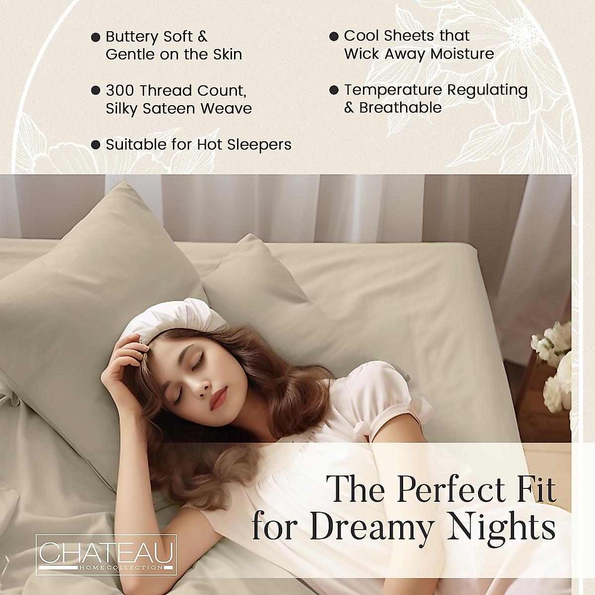 100% Organic Cotton Twin Sheet Set & Standard Pillowcases Set of 2 Combo- 300 Thread Count Long Staple Cotton Sheets,3 Pc Twin Size Sheets & Standard Pillowcases, Sateen Sheets, Breathable - Tan