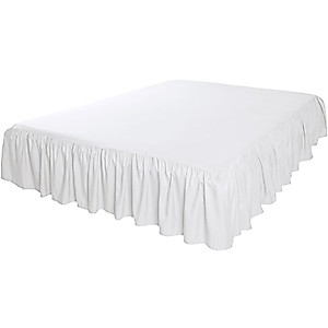 Amazon Basics Lightweight Ruffled Bed Skirt, Classic Style, Soft and Stylish 100% Microfiber With 16" Drop, Queen, Bright White, Solid