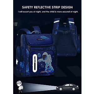 Astronaut School Backpack for Boys Large Capacity Waterproof Light Weight Schoolbag Bookbag for Kids Primary School Student (Blue)