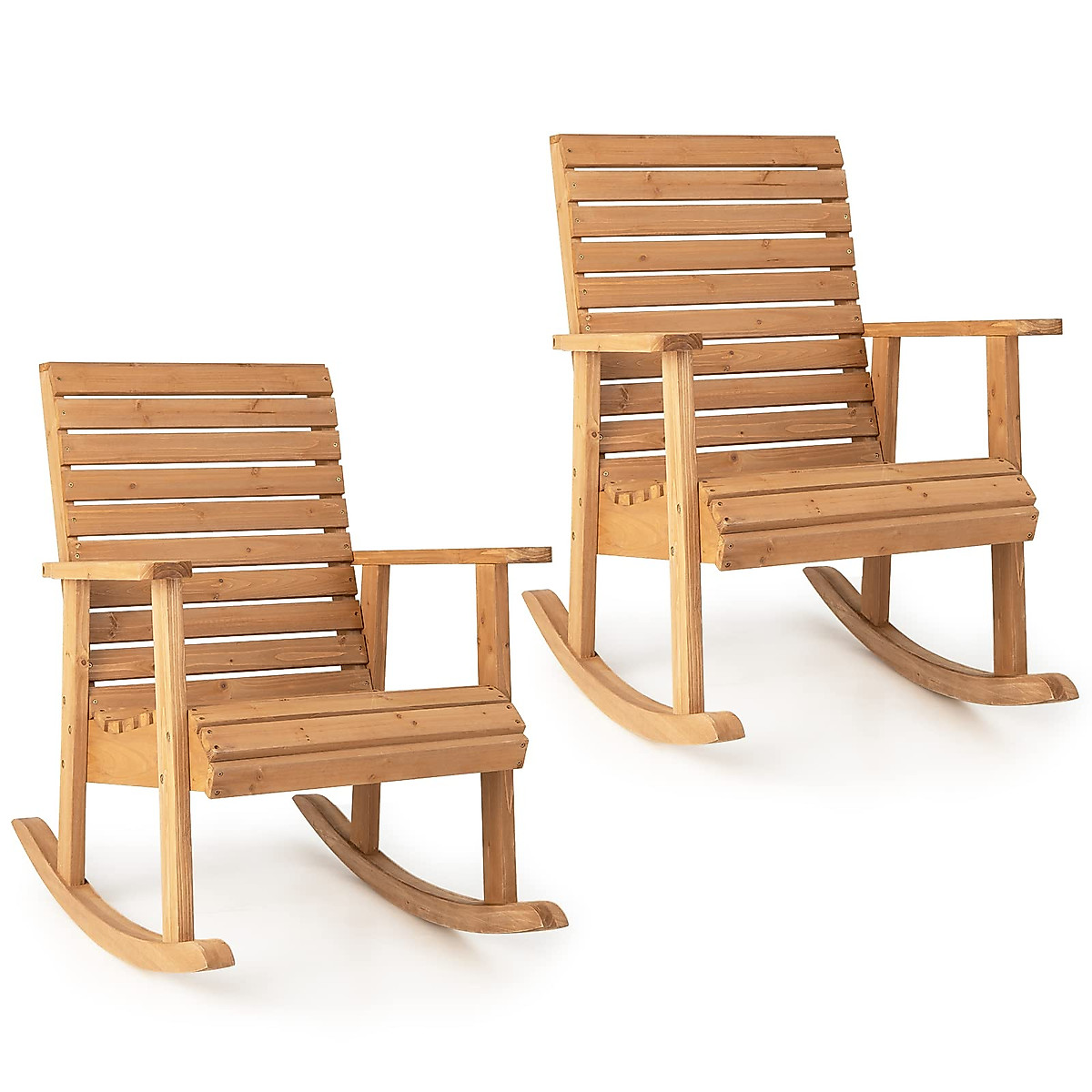 Giantex Wood Rocking Chair Outdoor - Outside Rocker with High Backrest, Wide Armrests, 330 Lbs Weight Capacity, Patio Rocking Chairs for Lawn, Backyard, Indoors, Deck, Garden, Porch Chair (2, Natural)