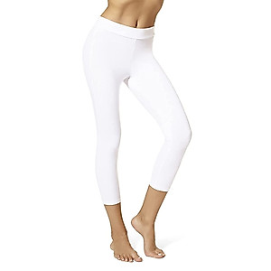 HUE Women's Plus Size Wide Waistband Blackout Cotton Capri Leggings, Assorted, White, 2X