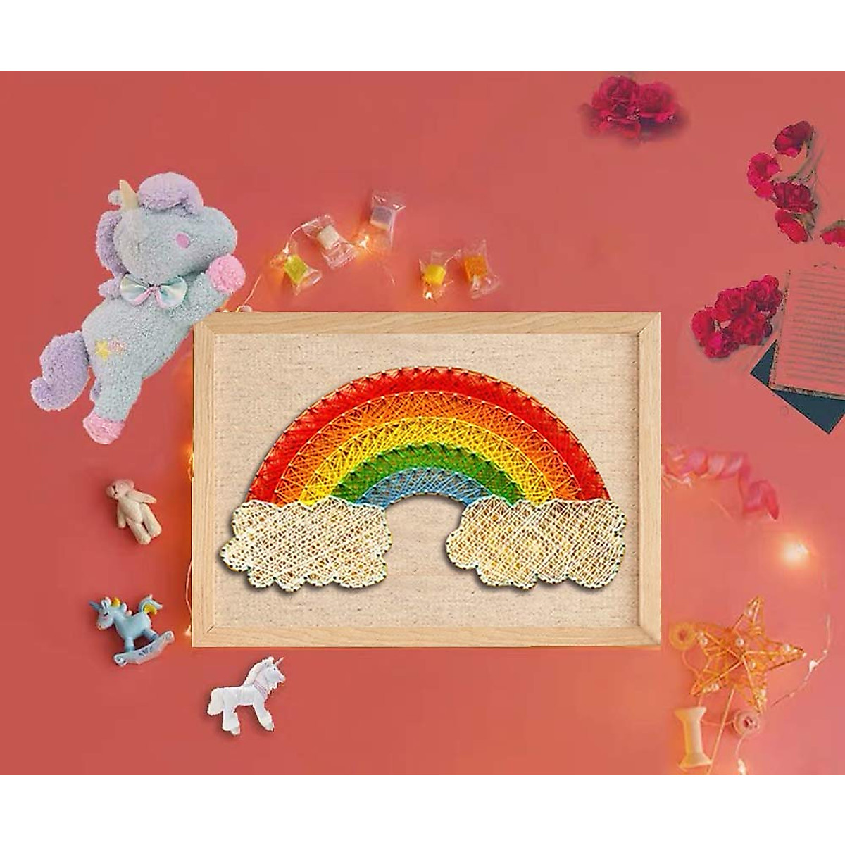 RM Studio DIY String Art Kit with All Necessary Accessories and Frame for Kids Students, Adult Crafts Kit, Home Wall Decorations Unique Gift (Rainbow)