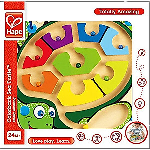 Hape Wooden Magnetic Maze Puzzle Colorblock Sea Turtle| Learning and Development Puzzle with Magnetic Wand for Preschoolers