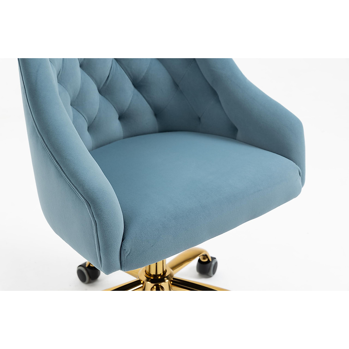 ZOBIDO Comfy Home Office Task Chair with Wheels, Cute Modern Upholstered Velvet Seashell Back Adjustable Swivel Vanity Desk Chair, for Women, for Girls, Living Room(Haze Blue)