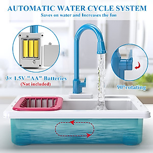 SmartChef Play Kitchen Sink Toys, Blue Electric Dishwasher Playing Toy with Running Water, Play Food & Tableware Accessories, Kitchen Set Toys, Role Play Sink Set for Toddlers Kids Boys Girls