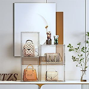 Clear Handbag Storage Organizer, 3 Packs Acrylic Display Case for Purse and Handbag Storage Organizer for Closet, Stackable Purse Display Boxes with Magnetic Door for Collectibles, Wallet, Toys…