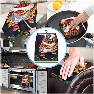 Hokiten Kitchen Towel Set, Lion Dance Fast Drying Microfiber Kitchen Towels Dish Cloths, Tea Towels/Bar Towels/Hand Towels Chinese New Year Picture Tradition Art (Set of 4, 18x28 Inch)