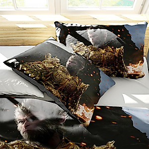 noxozoqm Game Black Myth Wukong 3-Pcs Bed Duvet Cover Set with 1 Duvet Cover + 2 Pillowcases, Game Black Myth Wukong Merch (3,Queen 90x90in + 20x30in)