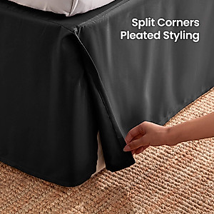SLEEP ZONE Pleated Bed Skirts King Size, 15 inch Tailored Drop Easy Fit Bedskirt, Anti-Static, Fade Resistant (King, Black)