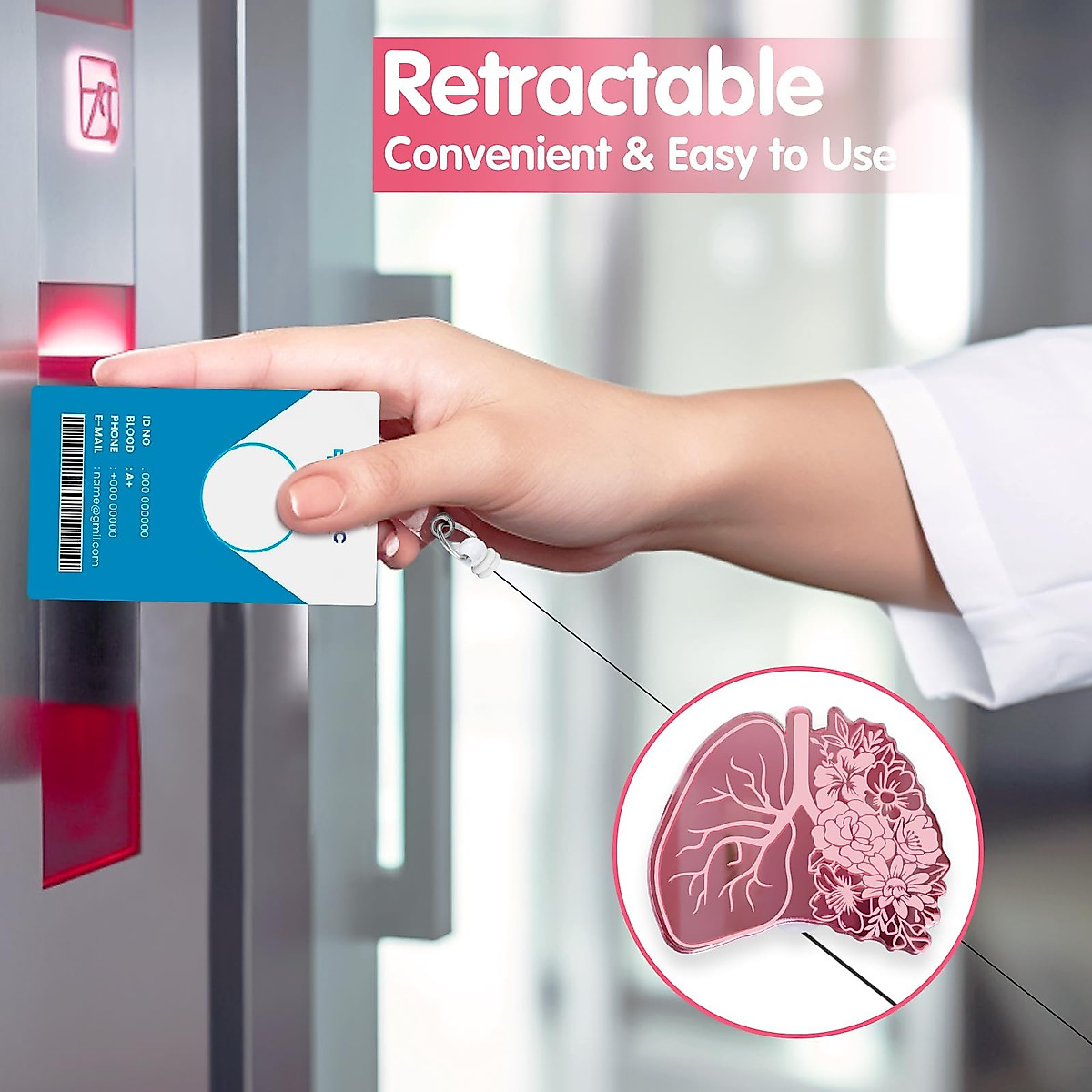 Xylolfsty Nurse Badge Reels Retractable Badge Holders with Alligator Clip Organ Heart Brain Patterns with Flowers Cute for RN Nurse Doctor Student Nursing Graduation Appreciation Gift 4PCS