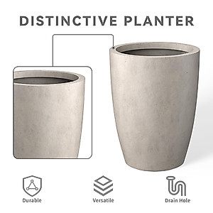 Kante 18.1",20.5",22.4" H Tall Round Concrete Planters Set of 3, Outdoor Indoor Modern Decorative Plant Pots with Drainage Hole & Rubber Plug for Home & Garden Weathered Concrete