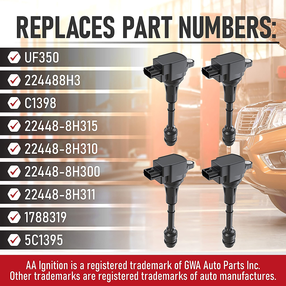 Ignition Coil Pack Set of 4 - Compatible with Nissan Vehicles - 2002, 2003, 2004, 2005, 2006 Altima 2.5L, Sentra 02, 03, 04, 05, 06 - Replaces 224488H300, 224488H315, 22448-8H310, 22448-8H311