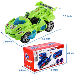Hirger Transforming Car Dinosaur Toy for Kids 2-5: Dino Transformer Toy Car with Light Music for Toddlers 1-3 | Christmas Birthday Gifts for Boys Age 4-6