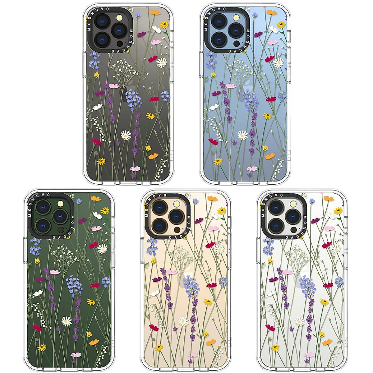 MOSNOVO Case for iPhone 13 Pro Max, [Buffertech 6.6ft Military-Grade Drop Protection] [Anti Peel Off Tech] Clear TPU Bumper Phone Case Cover Design - Floral Garden