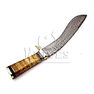 NoonKnives:16" totally custom Hand Made Damascus Steel Collectible kukri Knife Handle colour Camel Bone (orange)