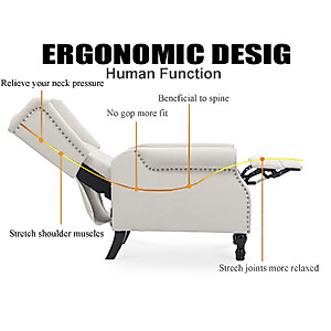 Velvet Accent Chair, Push Back Recliner Chair, Wingback Arm Chair for Living Room/Bedroom/Home Theater/Reception Area, Light Beige