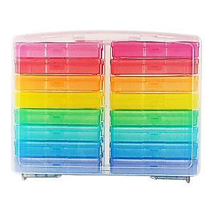 novelinks Transparent 4" x 6" Photo Cases and Clear Craft Keeper with Handle - 16 Inner Cases Plastic Storage Container Box (Multi-Colored)