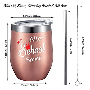 2 Pack After School Snack Funny Teacher Appreciation Gifts - Steel Wine Tumblers with Gift Box, Straw and Brushes for Teacher, Teachers' Day Birthday - 12 oz Teacher Thank You Gift Mug (Rose gold)