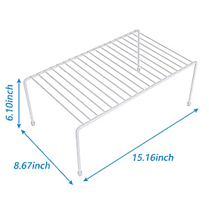 yaenoei Kitchen Storage Shelf Rack w/Plastic Feet - Medium - Steel Metal - Rust Resistant Finish - Cups, Dishes, Cabinet & Pantry Organization - Kitchen 2 Pack (White)