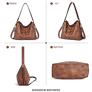 BOSTANTEN Purses for Women Designer Leather Handbags Hobo Bags Ladies Shoulder Crossbody Bags with Tassel Brown