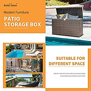 Patiorama Outdoor Wicker Storage Box, Garden Deck Bin with Aluminum Frame, Patio Cushion Storage, Brown Wicker Rattan Pool Storage Box, Water-Resistant Liner, 120 Gallon