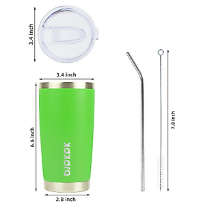 BJPKPK 20 oz Insulated Tumblers With Lid And Straw Stainless Steel Coffee Tumbler Cup,Green