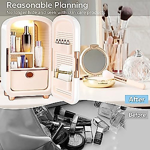 H HUKOER Skincare Fridge Mini Fridge for Bedroom Skincare Fridge with Drawer for Makeup Storage Skin care Tools 12-liter Esthetician Supplies for Bedroom to Cool Down Skincare Products (White)