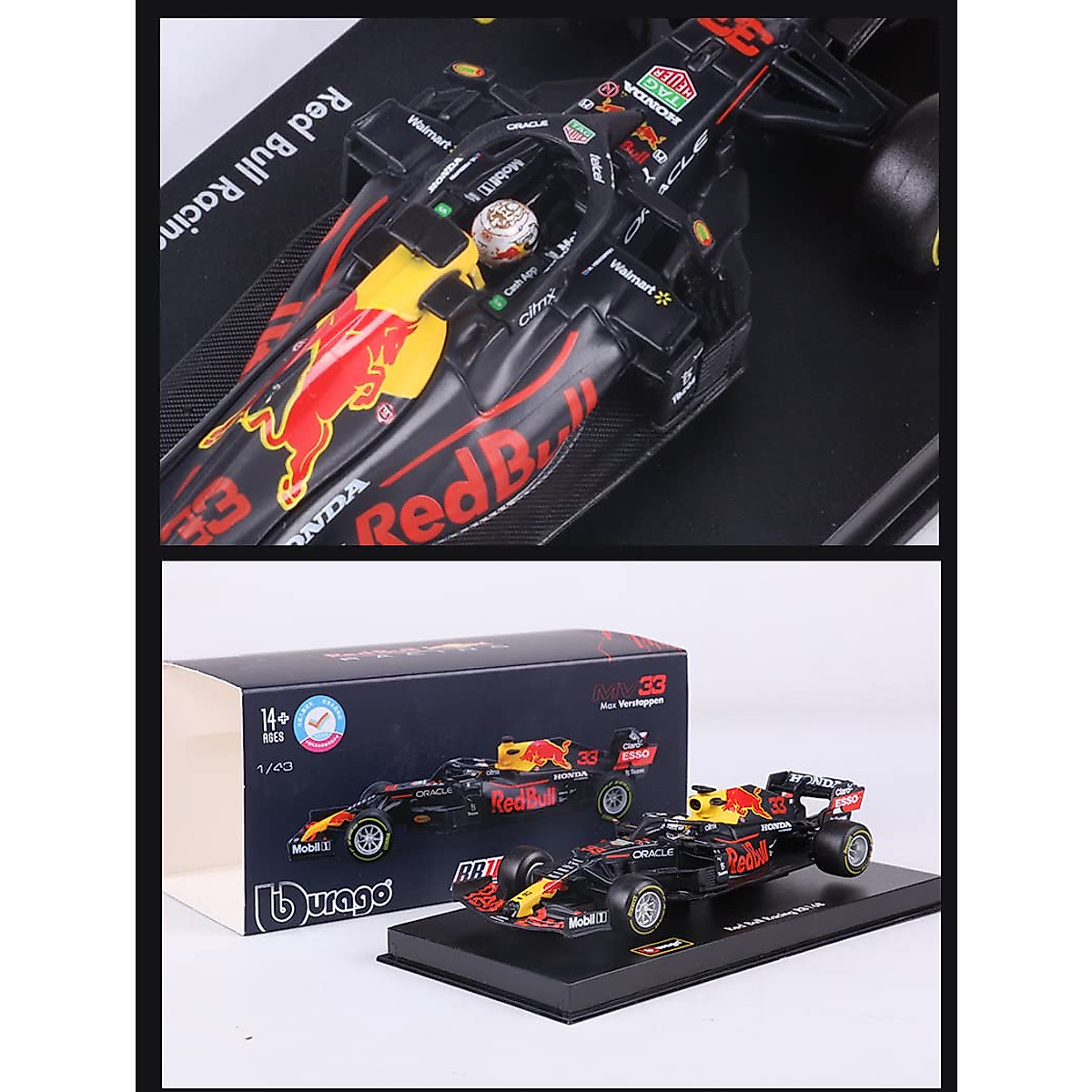 pchmodel 1:43 F1 RB16B Red Bull Racing Car 2021 NO.33 &11 Alloy Luxury Vehicle Diecast Cars Model Toy Collection by Bburago 38056 (RB16B NO.33 Hardcover Edition)