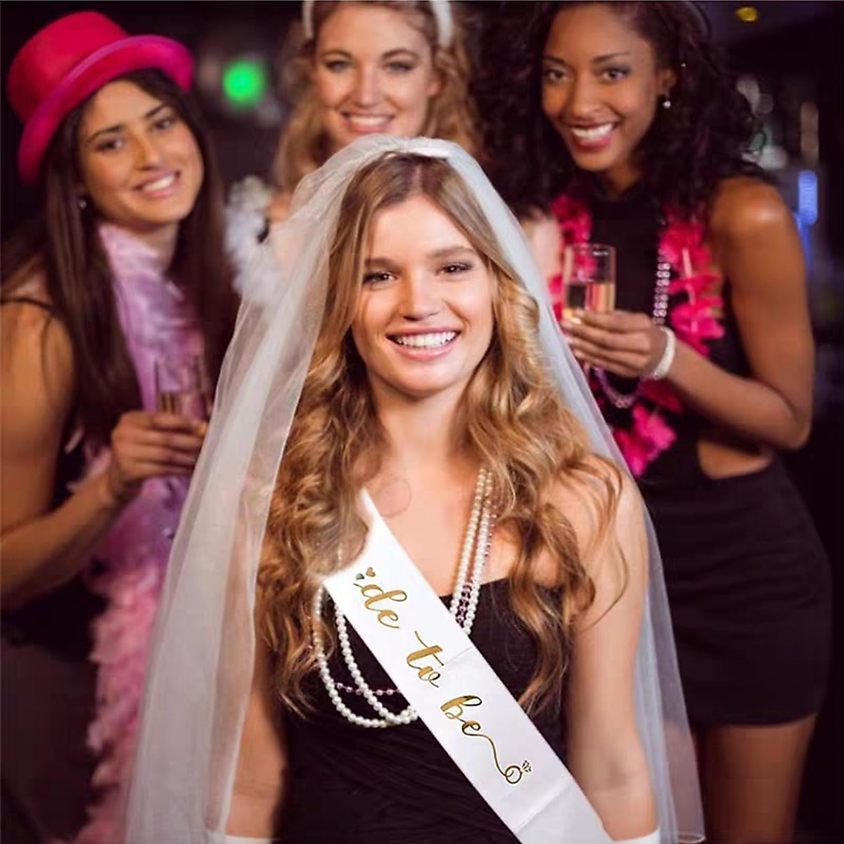 BLUPLE Bride to Be Sash 1pc Bachelorette Party Sash Bridal Shower Hen Party Supplies Decorations Party Wedding Favors Accessories (Gold/White)