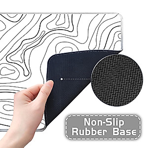 Topographic Gaming Mouse Pad, Extended XL Mousepad with Anti Slip Base, Large Desk Mat Keyboard and Mouse Minimalist Contour for Office 31.5 x 11.8 in