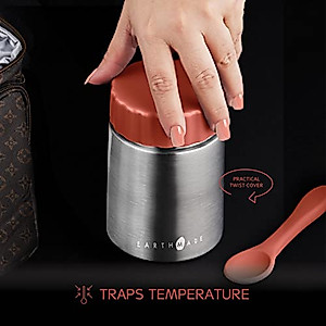 Earthmade Stainless Steel Insulated Food Container,13 oz Food Thermos for Hot Soup & Cold Fruit, Ceramic Interior, Silicone spoon Eco-Friendly