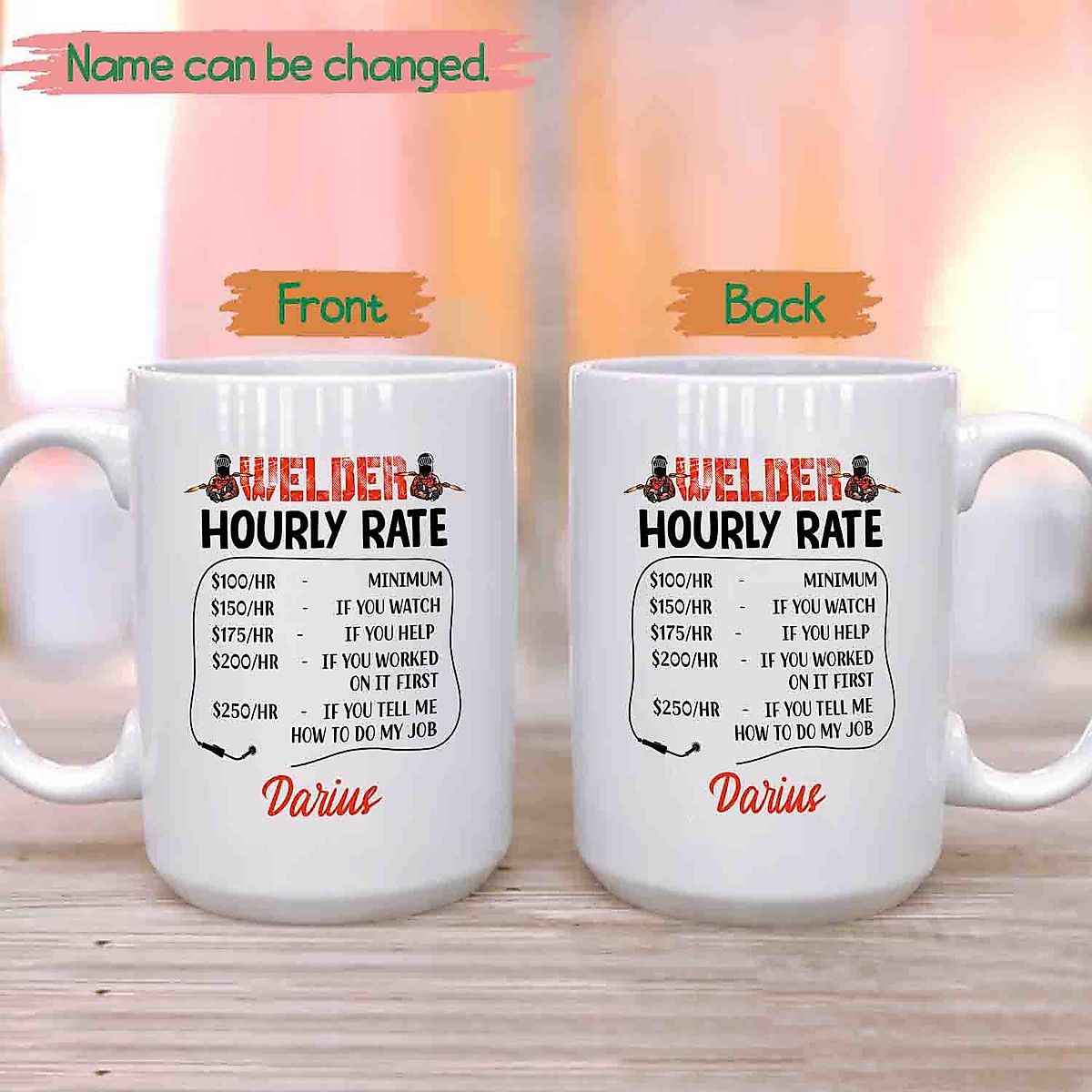 Personalized Welder Travel Mugs, Welder Hourly Rate White Ceramic Mug Choose Size 11 Oz or 15 Oz, Customized Name Welder Coffee Mug Cup Gifts for Birthday Christmas, Welders Coffee Cup for Men Dad