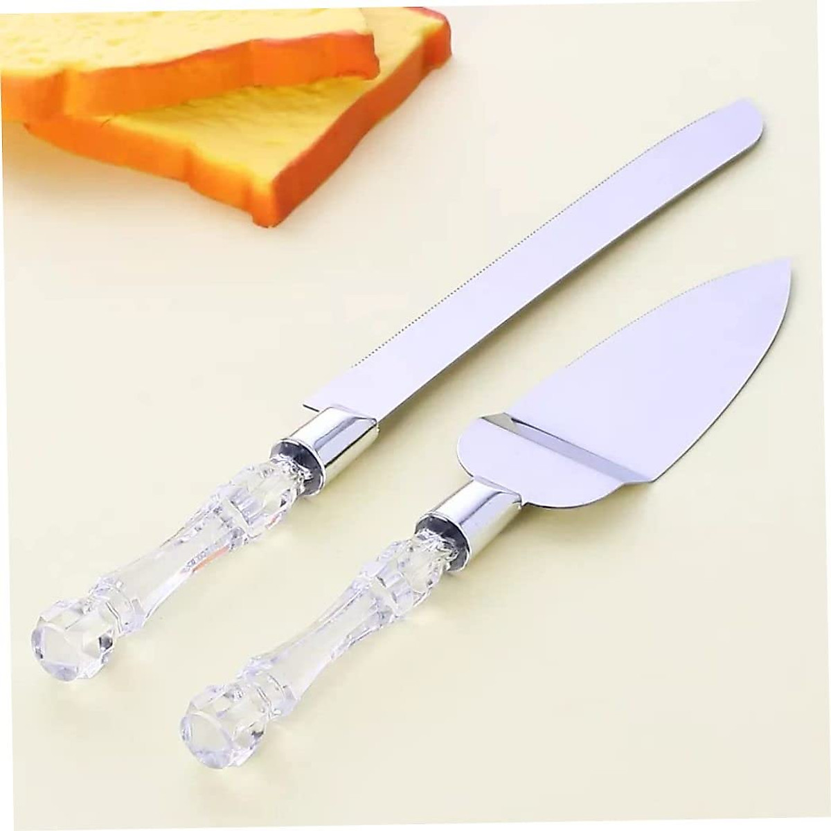 2pc Wedding Cake Cutter Set Stainless Steel Dessert Set Pie Server Cake Cutter for Birthday Anniversary Holiday Party,White,33cm/26x4.5cm Preserving Cookers