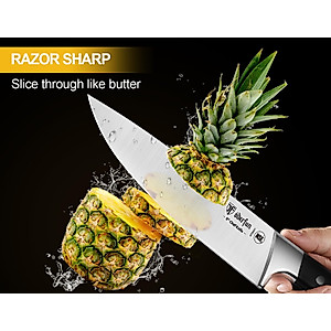 ODERFUN Kitchen Knife Set with Block, 15PCS Full Tang Knife Block Set with Built-in Sharpener, High Carbon Stainless Steel Knives Sets for Kitchen, Razor Sharp Kitchen Knives with Box