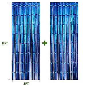Twinkle Star 2 Pack Photo Booth Backdrop Foil Curtain Tinsel Backdrop Environmental Background for Birthday Party, Wedding, Graduation, Christmas Decorations (Blue)